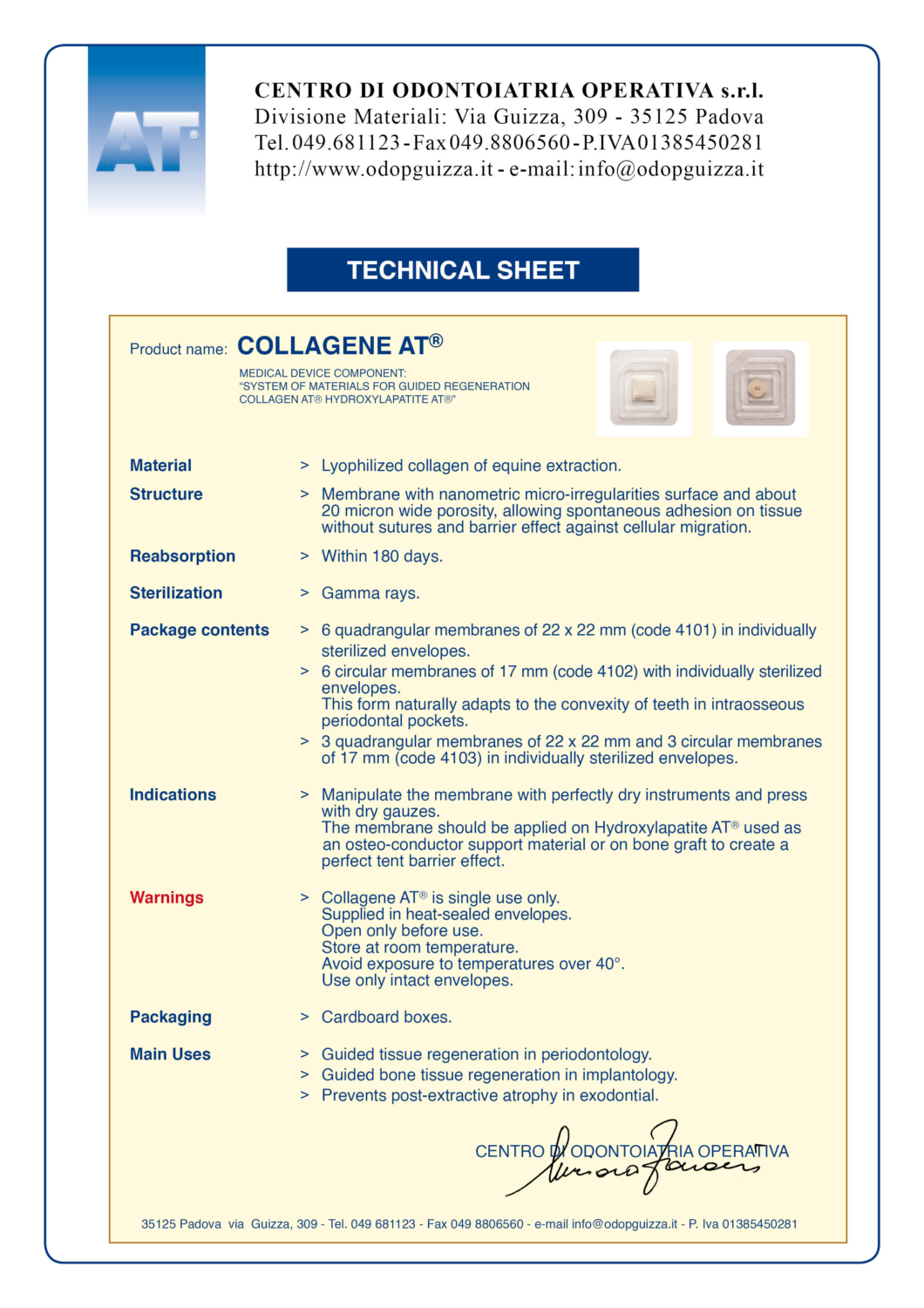 Technical sheets - Sistema AT